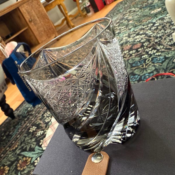 Hand Cut Blue Kiriko Crystal Whisky Glass, Old Fashion Cocktail Glass ...