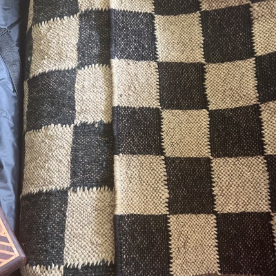 Handmade Checker Rug, Jute Kilim Checkerboard Rug, Home Decor Checkered ...