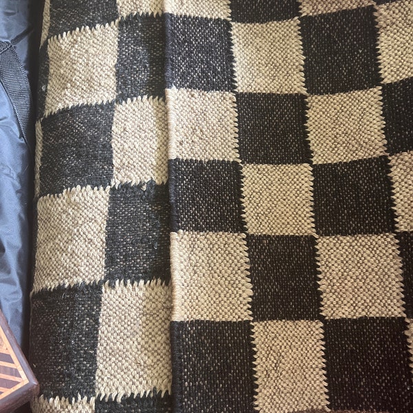 Handmade Checker Rug, Jute Kilim Checkerboard Rug, Home Decor Checkered ...