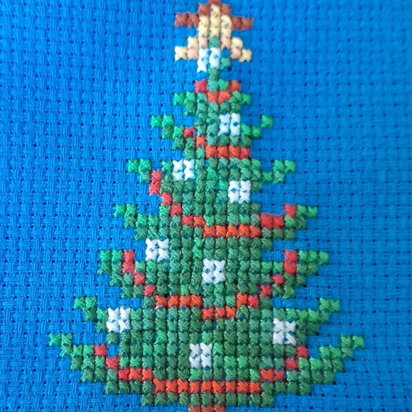 20 Tiny Cross Stitch Christmas Trees Set , Mini Star Cross Stitch ...