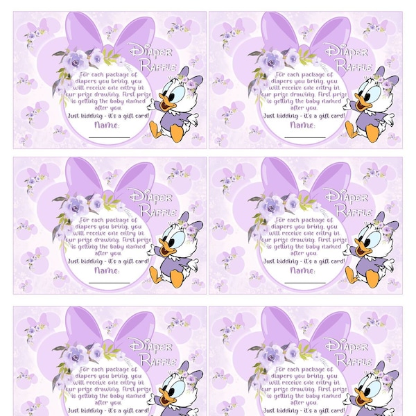 Printable Baby DAISY DUCK Diaper Raffle Sign and Gift Cards. Daisy Duck ...