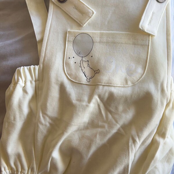 Personalised First Birthday Classic Winnie Lemon Dungarees I Am One ...