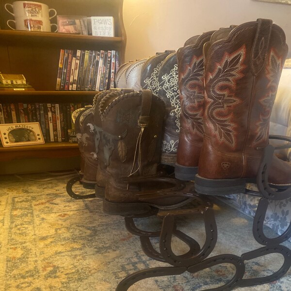 Rustic Brown Horseshoe Boot Rack- Horseshoe Decor - Boot Organizer - 6 ...