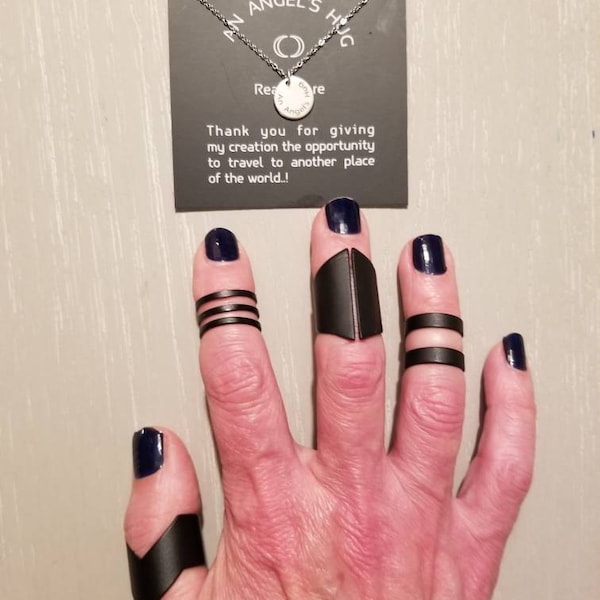 Womens Black Double Line Minimal Ring, Matte Black Knuckle Ring ...