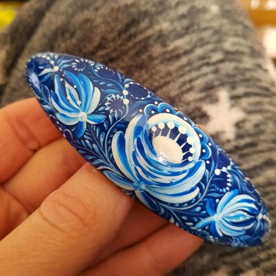 Hair Barrette Wooden Hand Painted Hair Clip Handmade Russian Folk Style ...