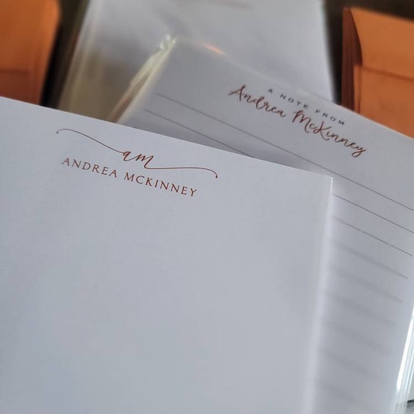 Personalized Note Card Set - EXQUISITE SCRIPT MONOGRAM - Women's Stationery Pretty Cards Custom ...