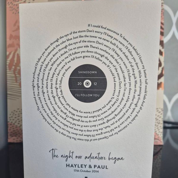 Custom Song Lyric Card: Anniversary, Wedding, Engagement Gift - Etsy