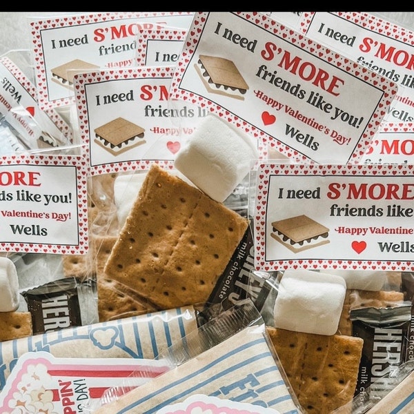 Smore Valentines Stickers and Bags, PRINTED Valentine Smores Kit Treat ...