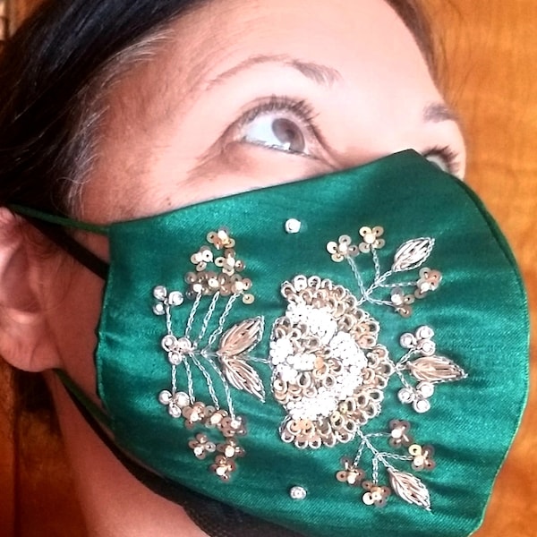 Utltra Soft Beautiful Emerald Green Satin Silk Zardosi Embroidered ...
