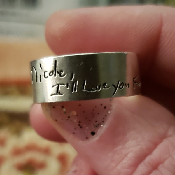 Custom Handwriting Ring • Wide Handwriting Band in Sterling Silver ...