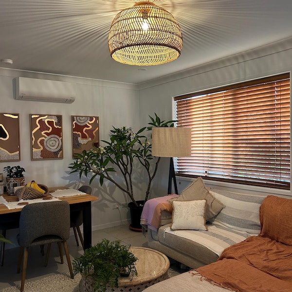 Flat Rattan Coastal Light, Rustic Lightshade, Boho-chic Light, Natural ...