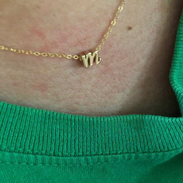 Tiny Gold Cursive Initial Necklace, Tiny Letter Necklace, Dainty ...