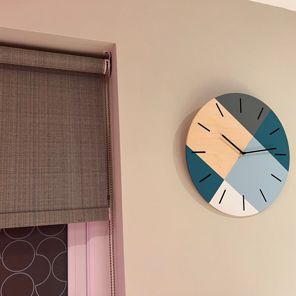 Turquoise Wall Clock Teal Blue Wall Art Color Block Wall Clock Design ...