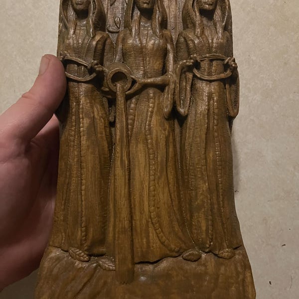 Norns Wood Statue Art Deco Norse Pagan Goddess Hand Carved Wood Carved ...