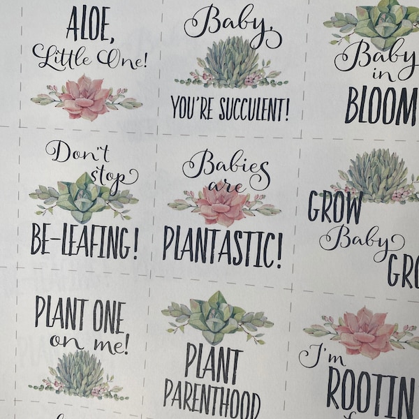 Succulent Baby Shower Tags, DIY Funny Plant Pun Tags, Succulent Theme ...