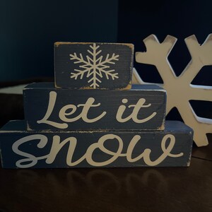 Let It Snow Blocks Winter Decor, 3 Tiered Block Sign, Shelf Sitter ...