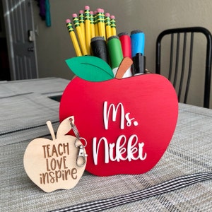 Teacher Wooden Apple Teacher Appreciation Gift Apple Pencil Holder ...