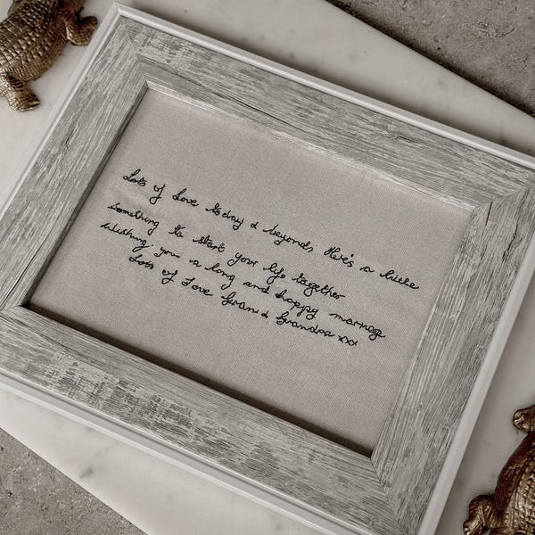 Handwritten Embroidery Art - Custom Framed Message From a Loved One ...