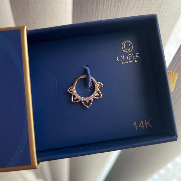 14K Solid Gold Lotus Flower Hinged Daith Hoop Clicker/cartilage Hoop/septum Jewelry/flower Petal ...