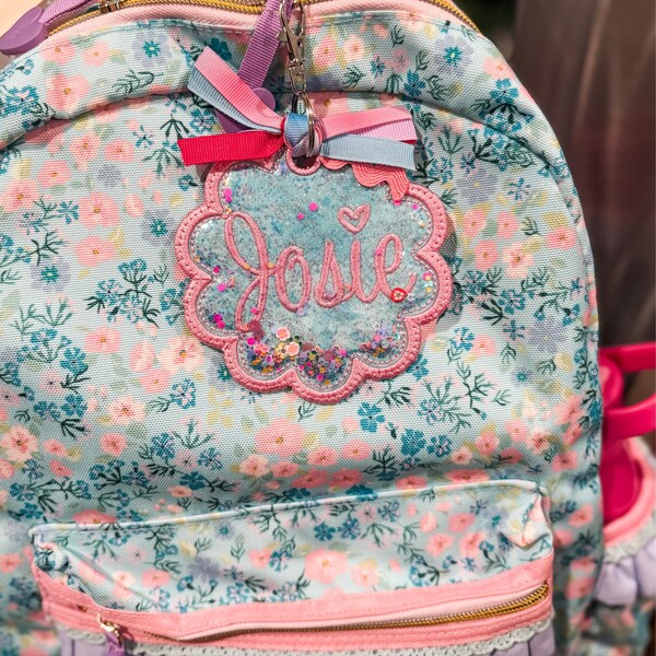 Personalize Fabric Bag Tag, Embroidered Glitter Name Shaker, Name Tag ...