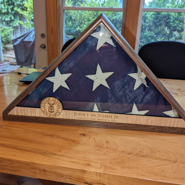 Personalized Memorial Flag Display Case for a 5' X 9.5' Burial or Veteran Commemorative American ...