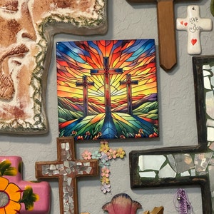 Christian Cross Ceramic Art Tile Stained Glass-look Ceramic Tile Gift ...