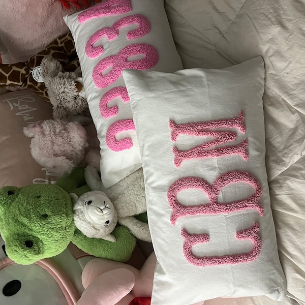 Monogram Pillow Cover With Punch Needle Embroidery, Personalized ...