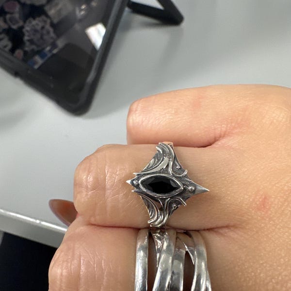 Genuine Black Onyx Ring* Handmade Gothic Black Onyx Ring* Unique Gift ...