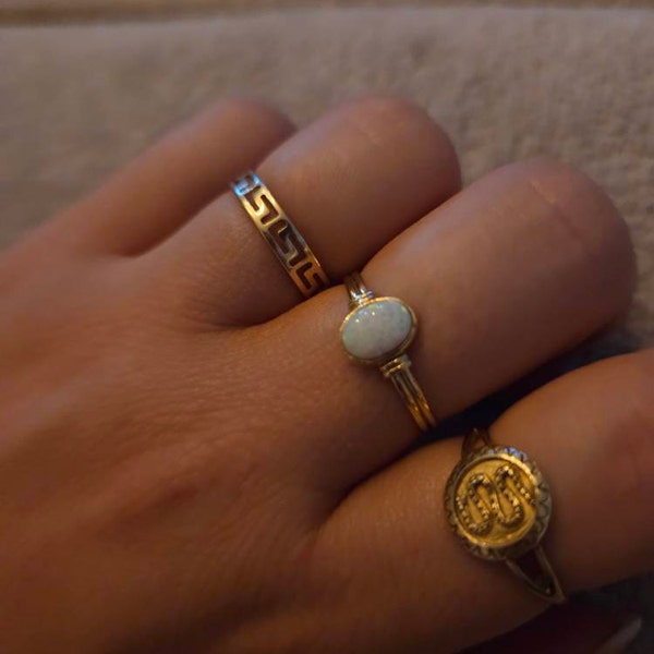 14K Solid Gold Greek Key Ring, Labyrinth Ring, Gold Meander Symbol Ring ...