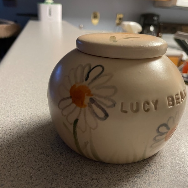Daisy Cat Urn, Yellow Cat Urn, Creamation Urn, Pottery Urn for Pets ...