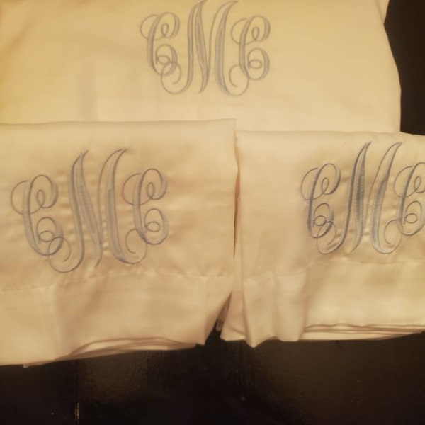 Monogrammed Sheet Set Custom Embroidery Monogrammed Bedding Queen Twin ...