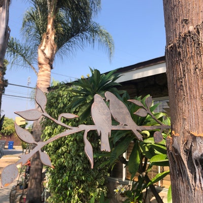 Love Birds Metal Tree Art Metal Bird Garden Steel Rusty Silver Copper ...