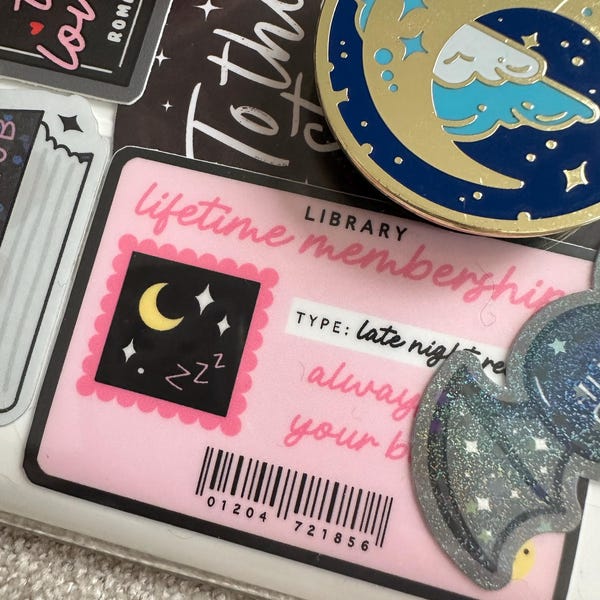 Late Night Reader Library Card Sticker | Book Club Bookish Lover ...