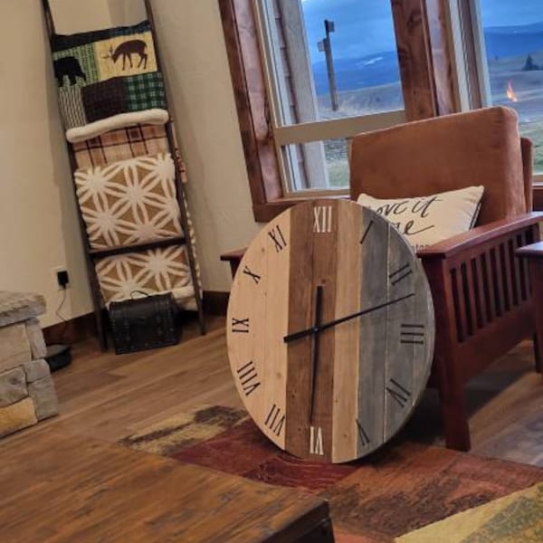 Wall Clock, Modern Rustic FARMHOUSE Decor, Round Clock, Grey Gray Brown ...