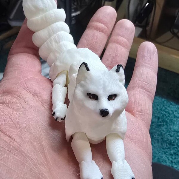 3D Printed Articulating Arctic Fox - Poseable Figurine - Custom Sizes ...