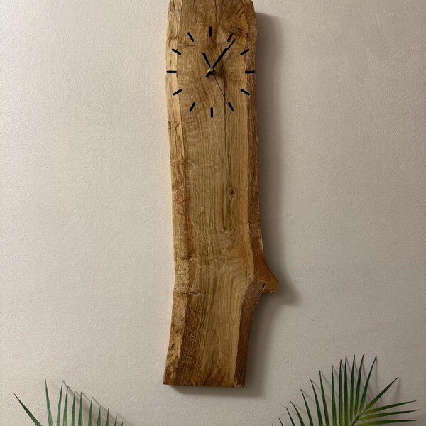 Long Narrow Modern English Oak Wooden Wall Clock, Wood Clock UK ...