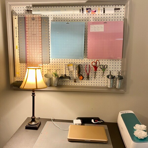 44" X 35" Beautiful Framed Pegboard | Peg Board Organizer | Craft Room ...