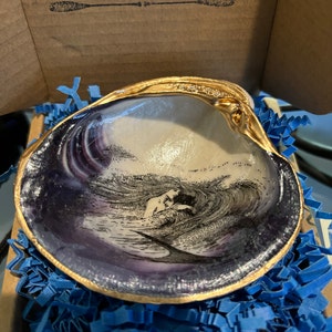 Scallop Shell, Decoupage Scallop, Floral Art Nouveau, Sea Shell Dish ...