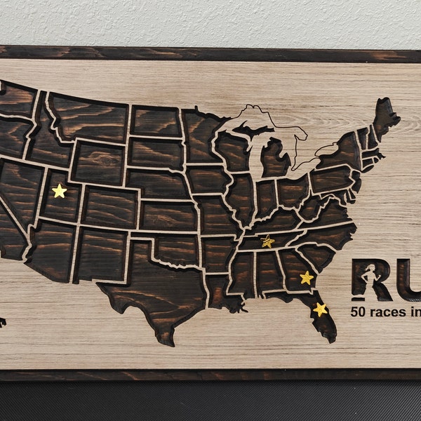 Framed Map of the United States Carved Into Wood and Can Be ...