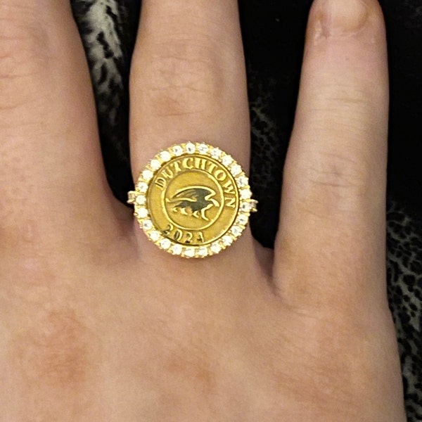 Custom Graduation Signet Ring, Senior Ring, School Class Ring, Pave ...