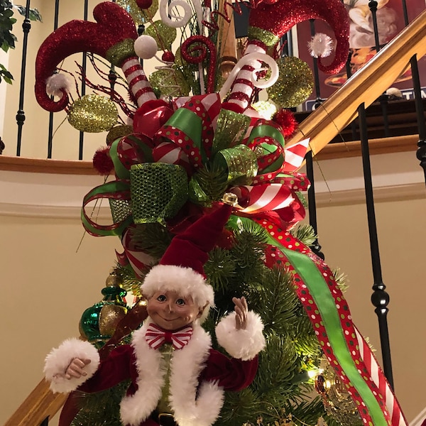 Elf Christmas Tree Topper - Tree Topper Bow - Elf Centerpiece - Tree ...