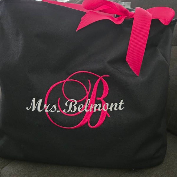 Monogrammed Personalized Tote Bag / Work Bag | Zip Tote / Bridal ...
