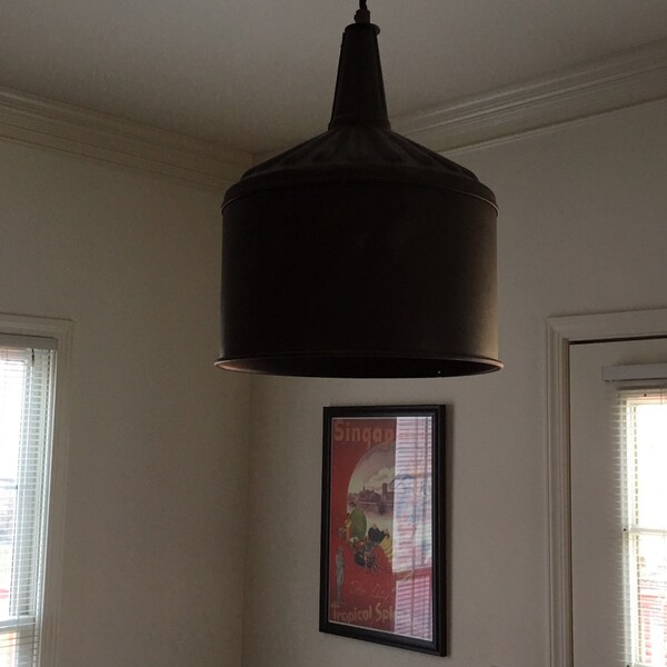 Large Funnel Pendant Light in Black Steel or Galvanized Aged Zinc FREE ...