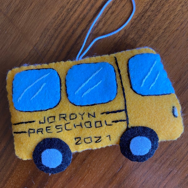 Personalized School Bus Ornament - Felt School Bus Keepsake Ornament ...