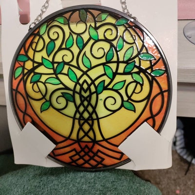 Tree of Life SUNCATCHER, Stained Glass Suncatcher Hanging Window Panel ...