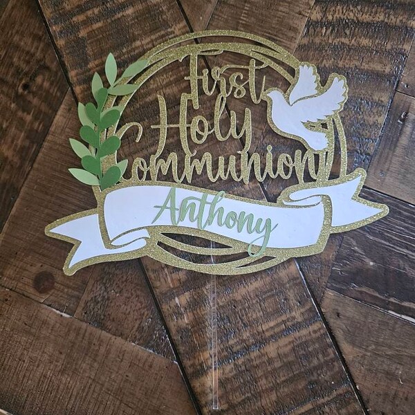 Custom First Holy Communion Cake Topper, Cake Topper With a Name, Gold ...