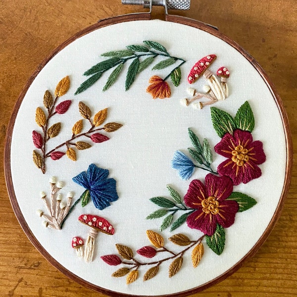 Mushroom and Florals Embroidery Pattern, Autumn Embroidery Pattern ...