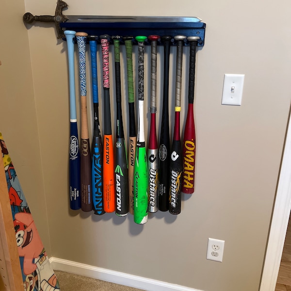 Baseball Bat Rack 11 Bats 6 Balls Wall Holder Display Wood Awards ...
