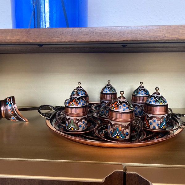 Copper Turkish Coffee Set, Greek Coffee Set, Traditional Ottoman Coffee ...
