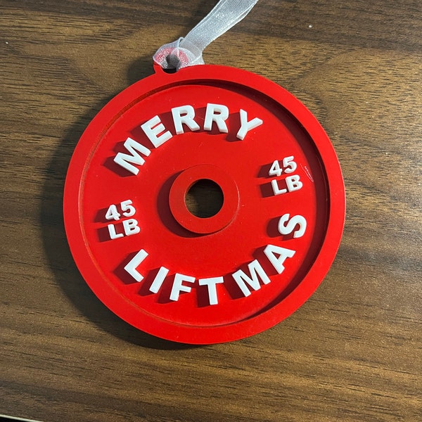 Red Merry Liftmas Weight Ornament Gym Gift Weightlifting Ornament ...